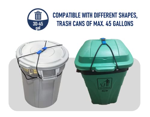 KiinHome Trash Can Lock (2 Pack) Bungee Cord for Outdoor Garbage Can Lid, Animal Proof Garbage Lid Lock (Works for Dogs, Bears, Raccons), Heavy Dutty Elastic Strap. (Trash Can NOT Included)