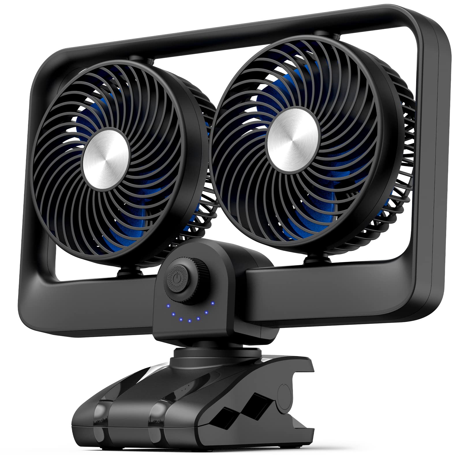 Koonie 10000mah Battery Operated Dual Head Fan, Clip on Fan with 7 speed, 360° Rotation, Cordless Rechargeable fan for Camping Travel Outdoor Indoor Office
