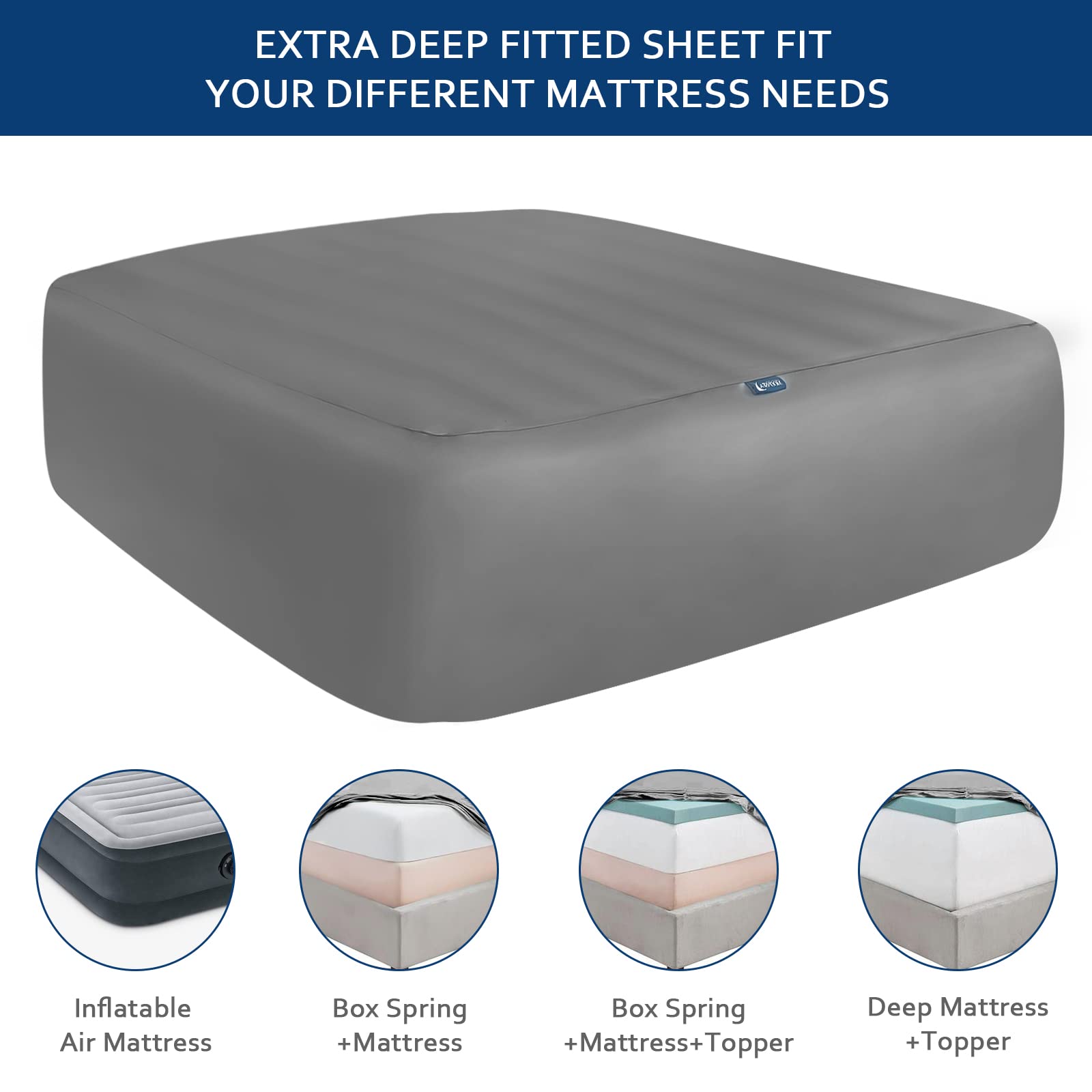 Extra Deep Pocket Queen Fitted Sheets & Mattress Pad Cover, Cooling Quilted Mattress Topper fits 16-24 Inches Deep Mattresses