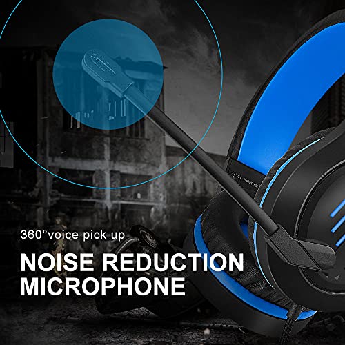 COLUSI C600 Stereo Gaming Headphones with Noise Canceling Mic,Self-adjustable Over Ear Earmuffs in- Line Audio Control RGB Light Game Headset for PS5,PS4,PC,Laptop,Mac (Blue-Black)