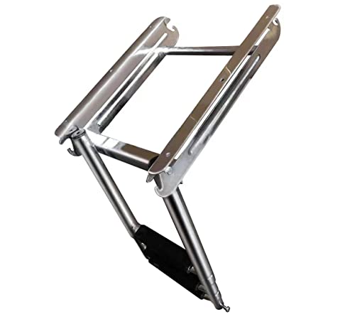 Mojiate Stainless Steel 3 Step Telescoping Folding Boat Boarding Ladder with Press-Type Spring ，for Boat Yacht Swimming Pool，Rated to 400 Pounds