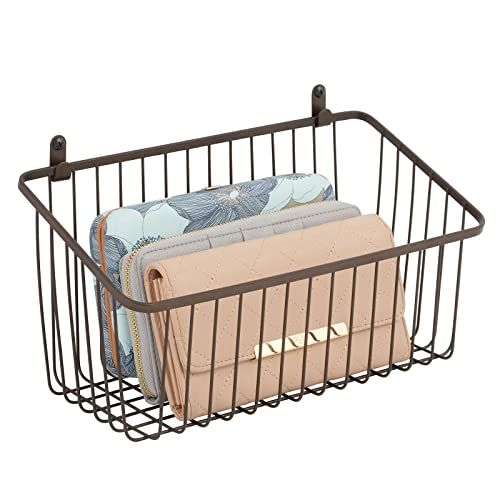 mDesign Metal Wire Wall Mounted Storage Organizer Basket Bin for Kitchen, Bedroom, Bathroom - Mountable Hanging Organization in Pantry, Closet, and Cabinet - Unity Collection - 2 Pack - Bronze