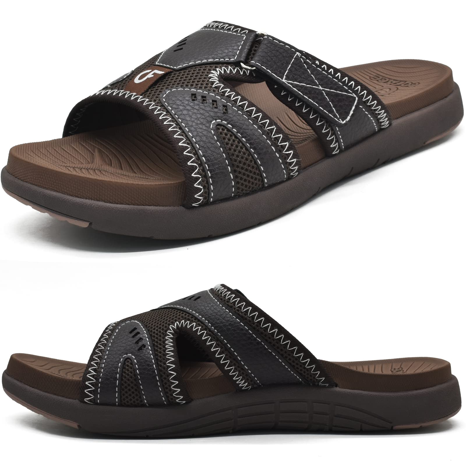 COFACE Mens Sport Recovery Sandals Plantar Fasciitis Soft Cushion Lightweight Orthotic Slides for Men Brown Size 7