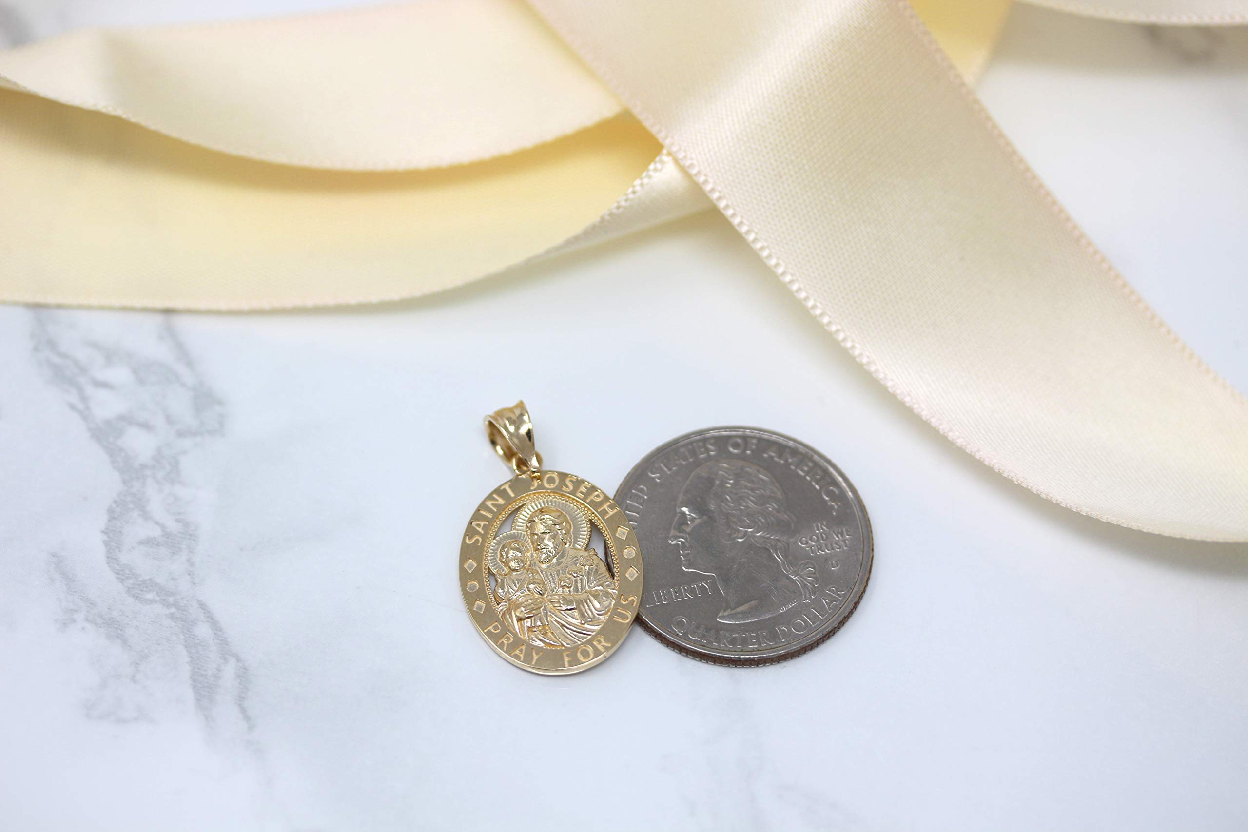 CaliRoseJewelry 14k Saint Joseph Pray for Us Oval Charm Pendant in Yellow Gold