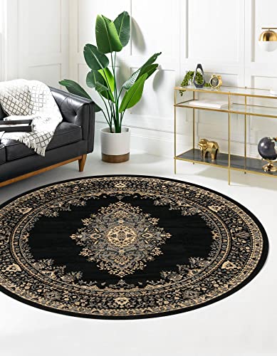 Rugs.com Amaya Collection Rug β 8 Ft Round Black Medium Rug Perfect for Kitchens, Dining Rooms