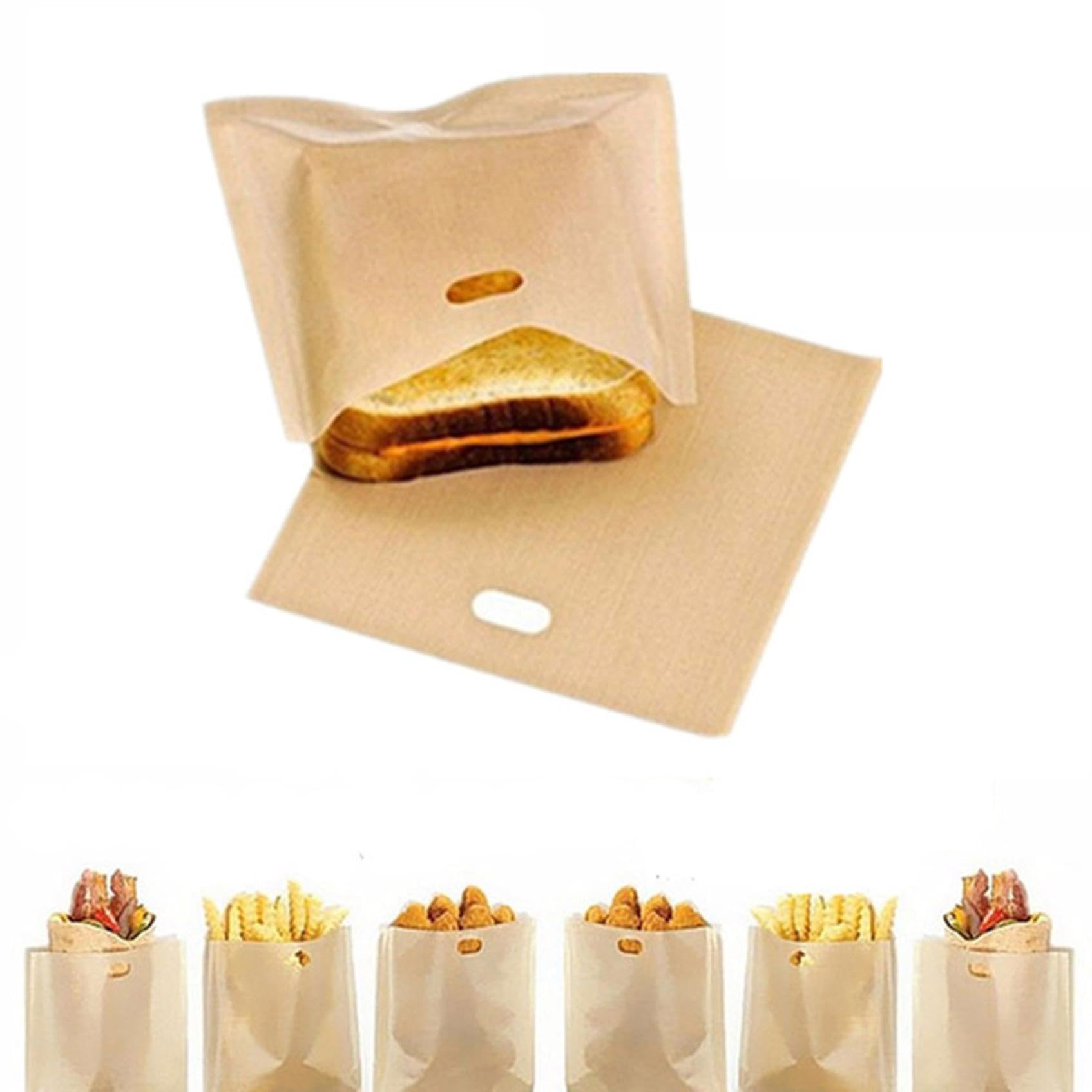 Generic Toaster Bags,Non Stick Reusable Toaster Bags,Washable Heat Resistant Sandwich Bag Pockets for Grilled Cheese,Pizza,Easy to Clean for Grilled Cheese (4), 6.5X6.4inch, Brown