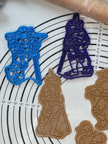 Set of 4 Ninja Turtle Raphael, Leonardo, Donatello & Michelangelo 6β Cookie Cutters and Molds Produced by 3D Kitchen Art