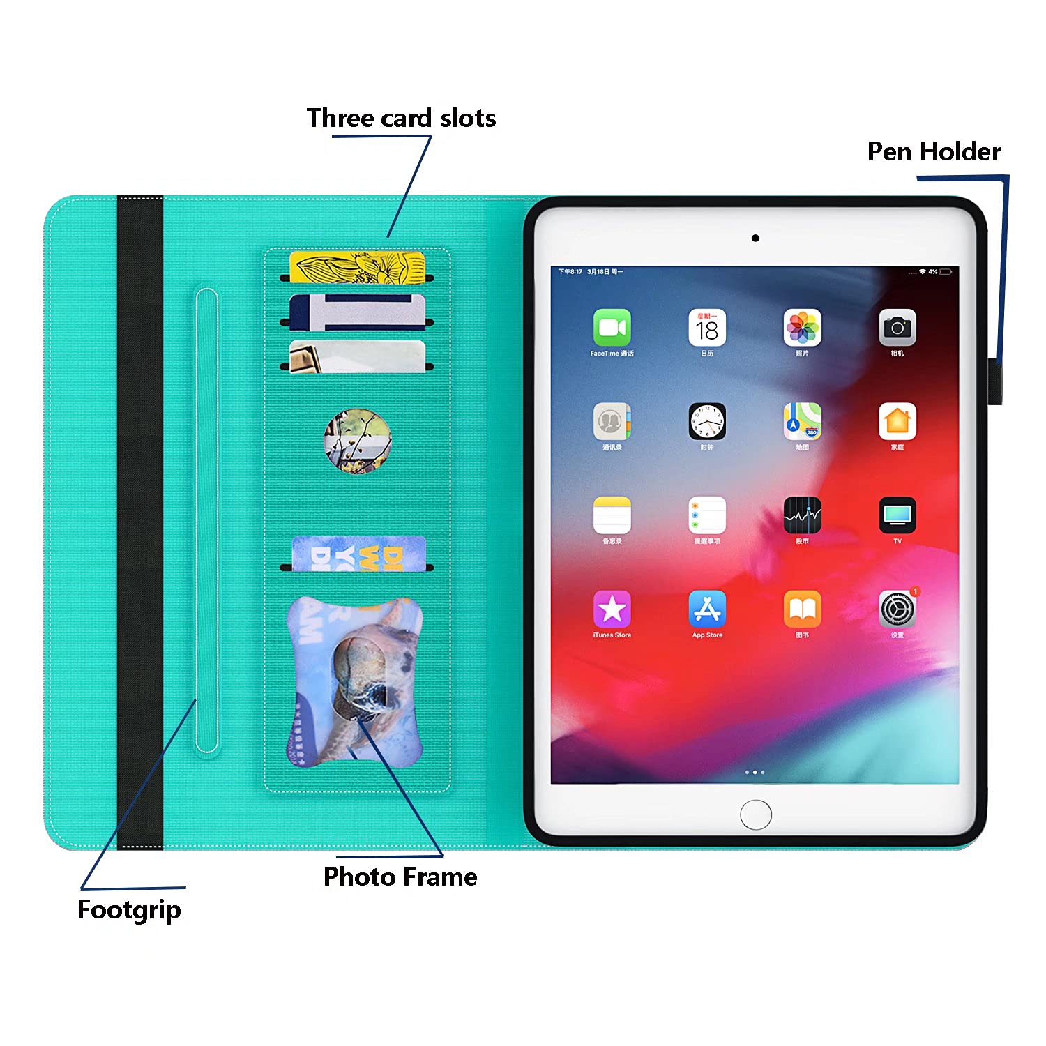 Case for iPad Air 4 Case 4th Generation 10.9 inch 2020/iPad Pro 11" 2018, DYGG PU Leather Folio Flip Cover for iPad pro 11" 2020 2th Generation/iPad Pro 11" 2021, Blue