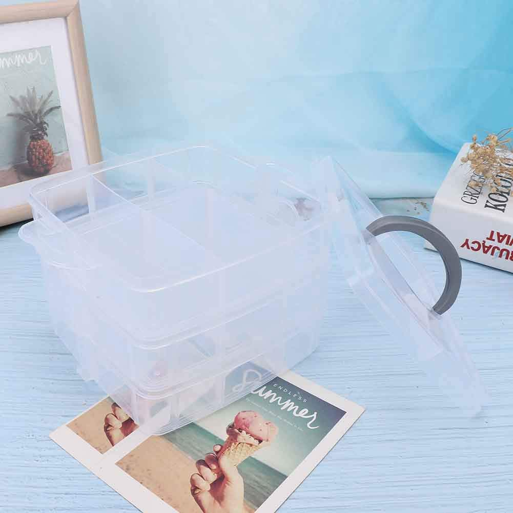 Craft Organizer Box 3 Layers Nail Art Storage Box Plastic Clean Jewelry Organizer Container with Adjustable Compartments for Nail, Hair Accessories, Beads, Threads, Ribbon, Art Supplies
