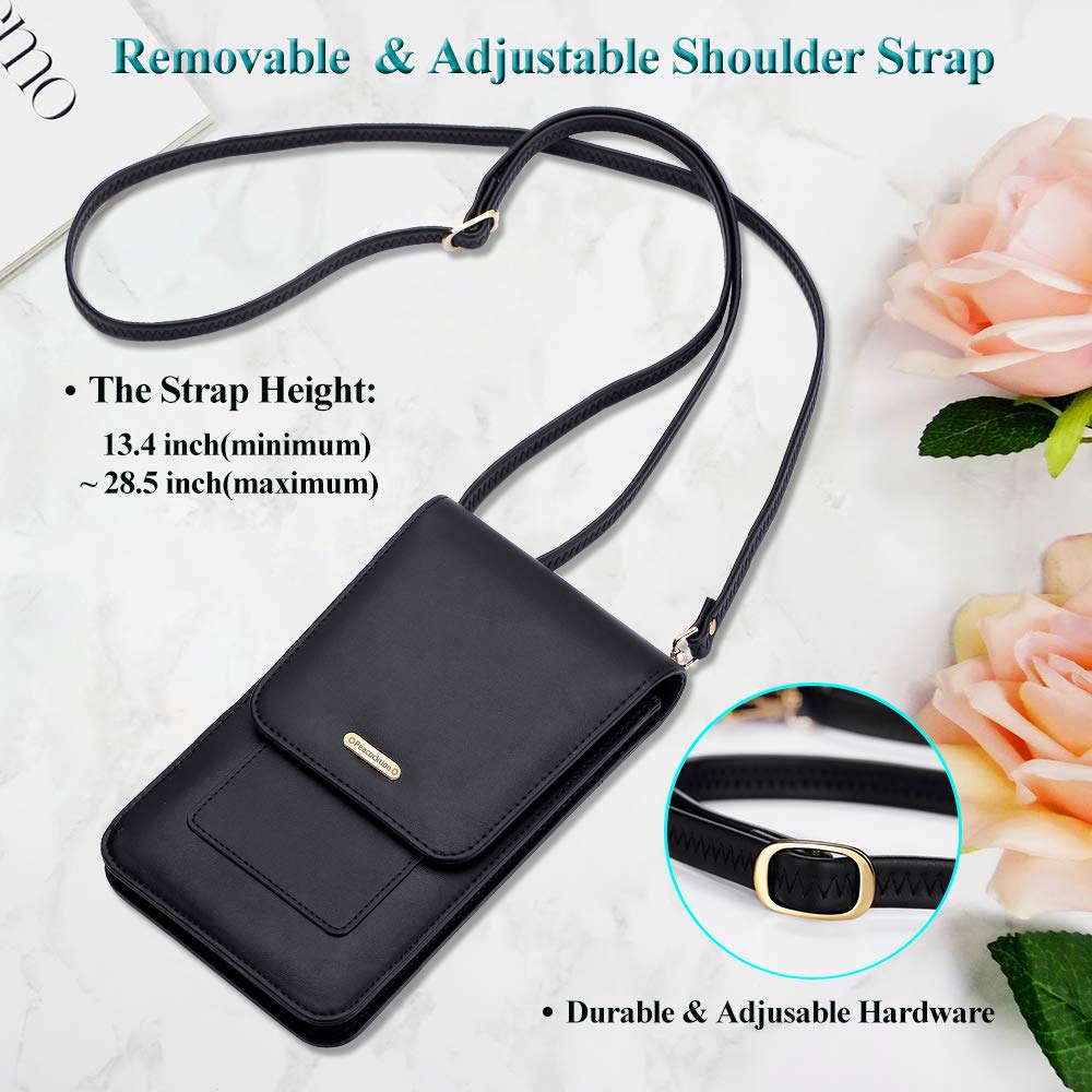 Peacocktion Small Crossbody Cell Phone Bag for Women, Leather Shoulder Bag Card Holder Phone Wallet Purse (Black)