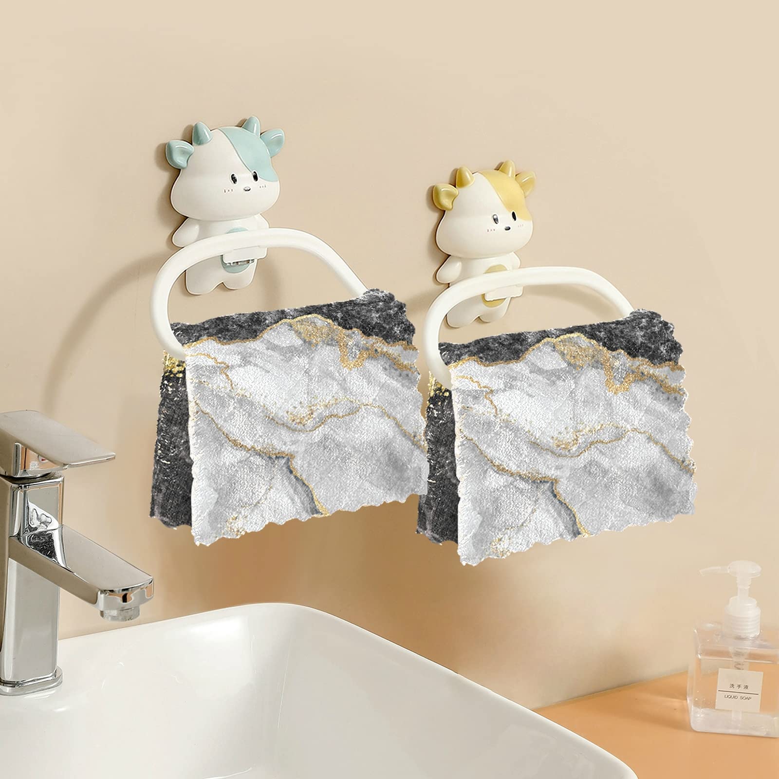Dish Cloths Dish Towels Kitchen Towels 6 Pack Sets Absorbent Gold Black Marble Soft Decorative Reusable Nonstick Oil Washable