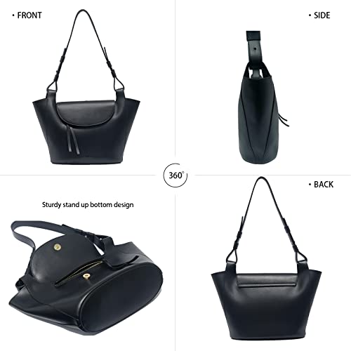 Chinllo Women Flip Tote Bag Fashion Leather Handbags Shoulder Bag with Adjustable Handle (Black)
