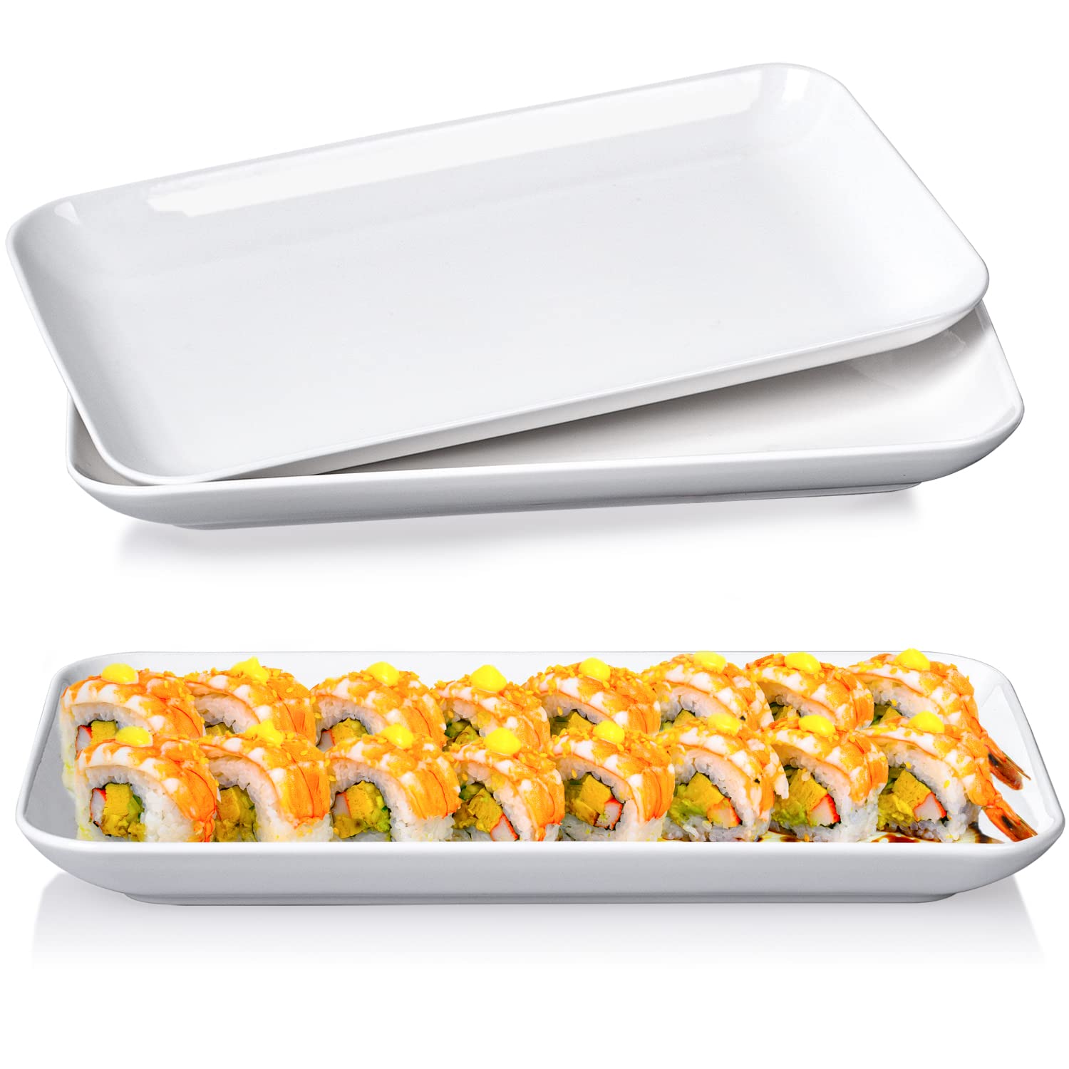 DELLING Large Serving Platter Set 12in White Rectangular Serving Plates/Salad Dish - Big Serving Trays for Parties Meat, Sushi, Dinner Plate Oven Safe Dinnerware Set of 3