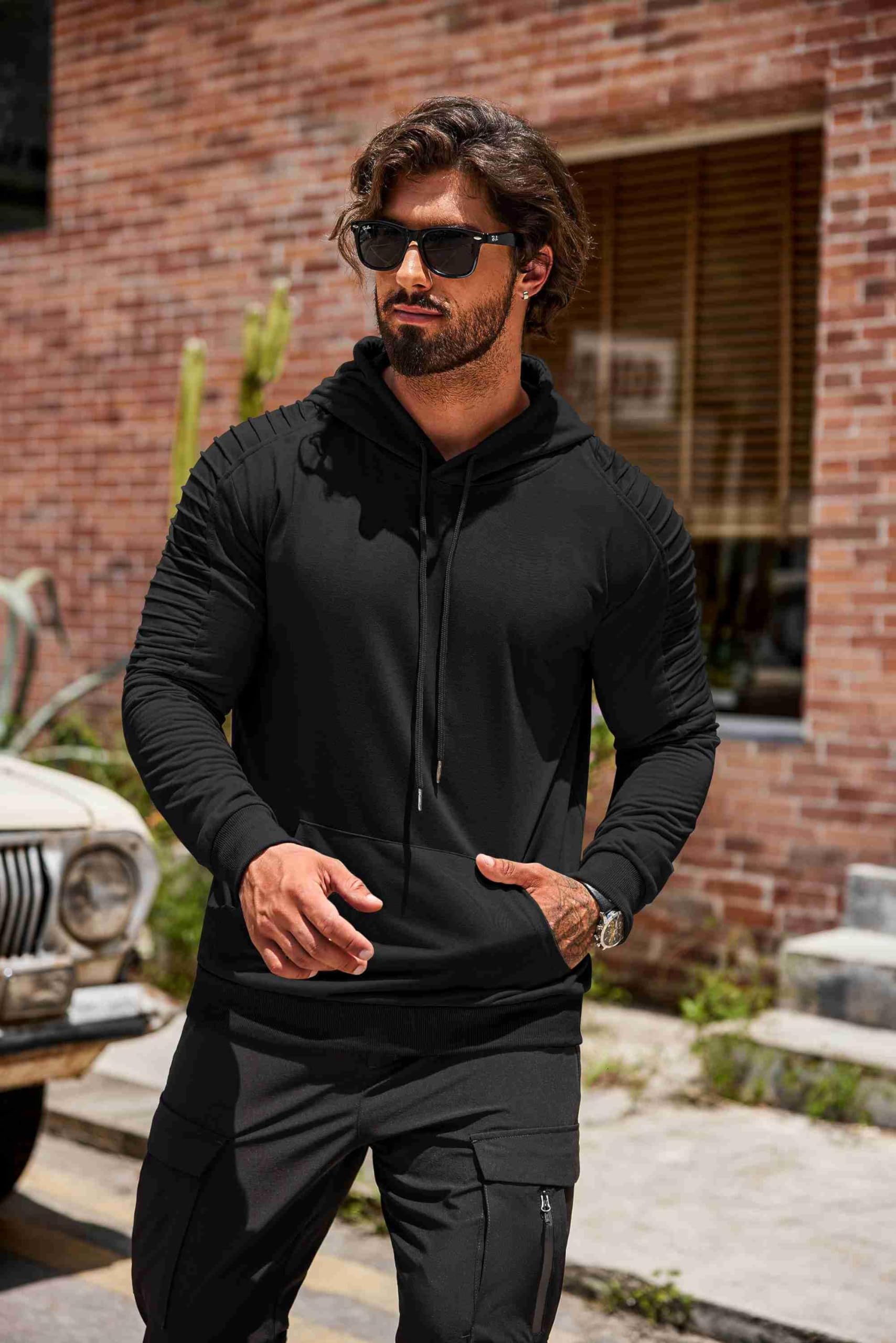 COOFANDY Men's Black Hoodies Sport Gym Hooded Active Athletic Pullover Casual Hooded