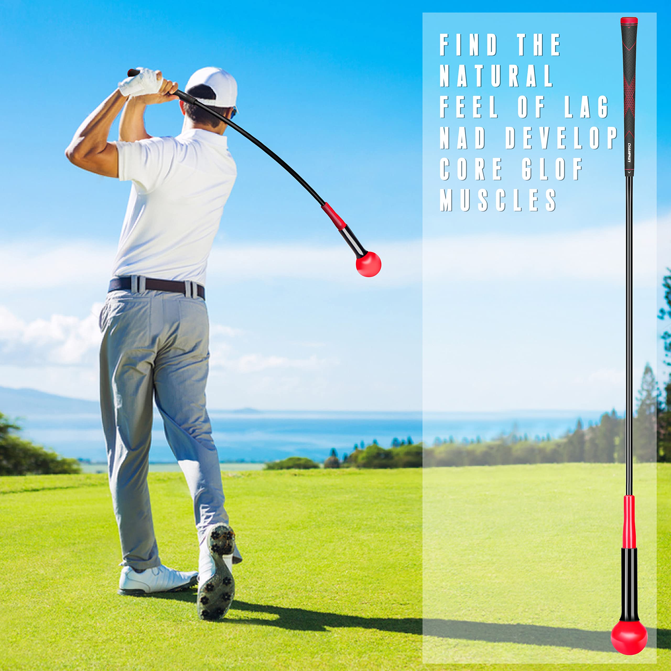 CHAMPKEY Golf Swing Trainer - Tempo & Flexibility Training Aids Warm-Up Stick Ideal for Golf Indoor & Outdoor Practice (Red, 40 Inches)