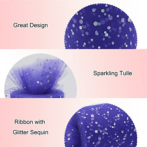 Purple Tulle Glitter Tulle Fabric 6 Inch by 50 Yards (150 feet) Tulle Ribbon for Gift Wrapping Sparkle Sequin Tulle Rolls Spool DIY Party Wedding Birthday Decor