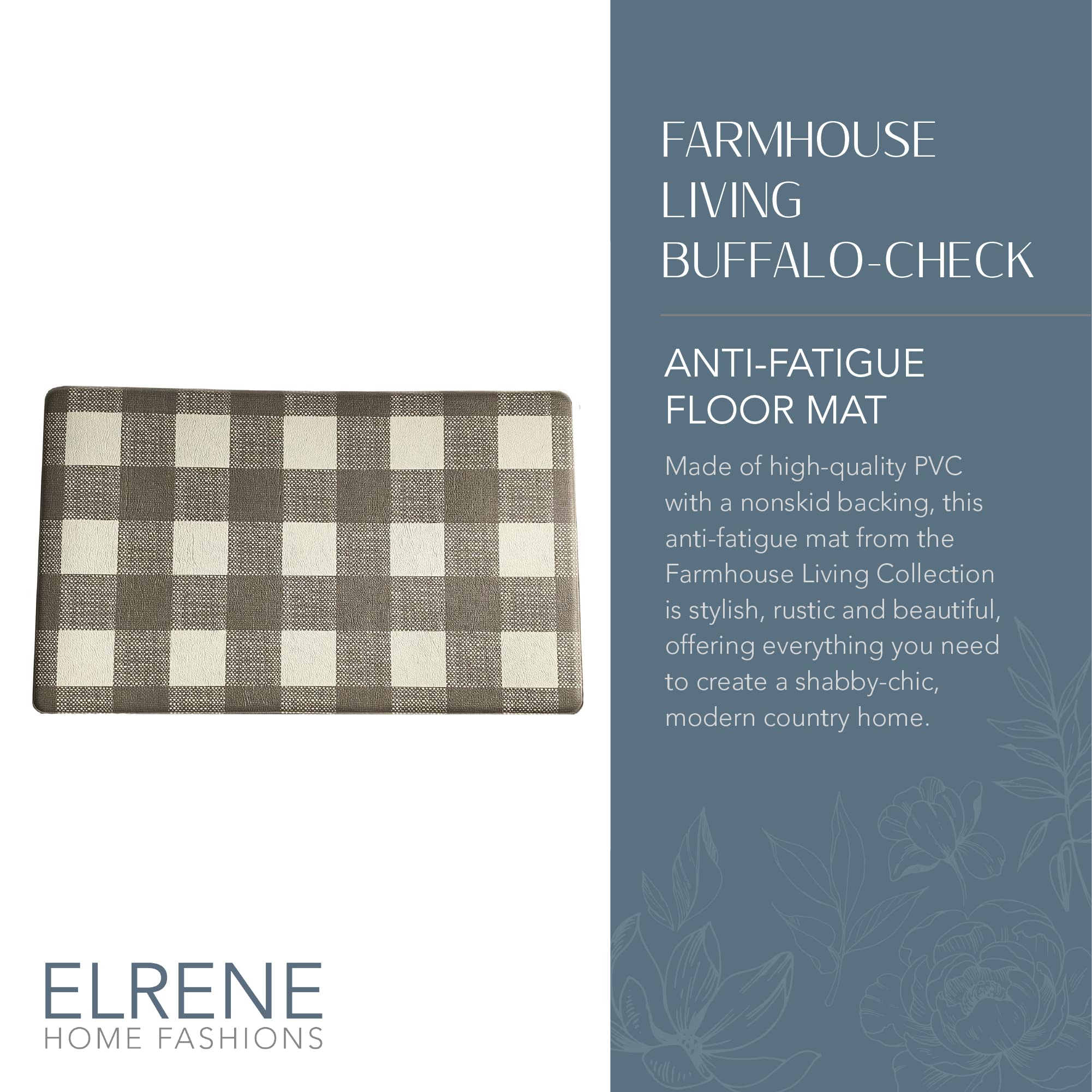 Elrene Home Fashions Farmhouse Living Rustic Comfort Anti-Fatigue Kitchen Mat, 18" x 48", Gray/White