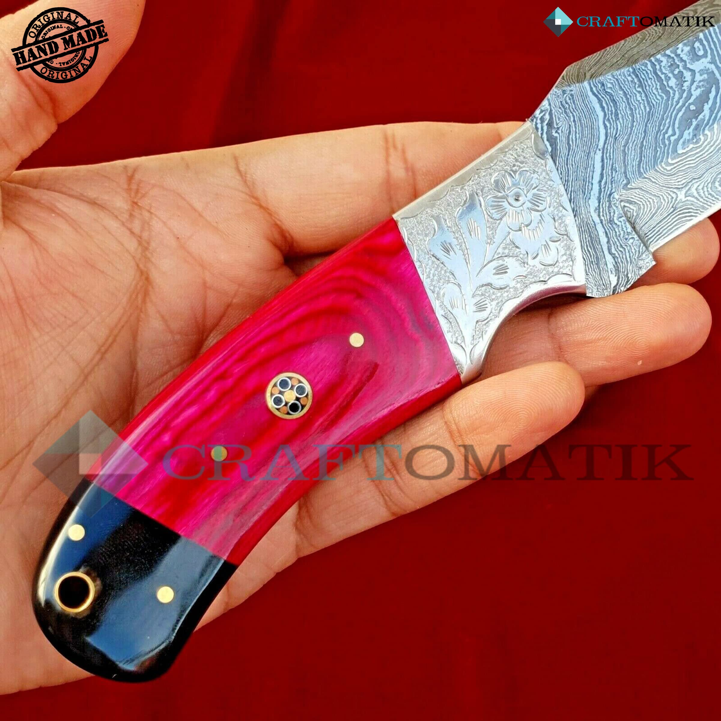 CRAFTOMATIK Hunting Knife | Damascus Steel | Work Knife | Bowie | Damascus Hunting Knife | DHK86