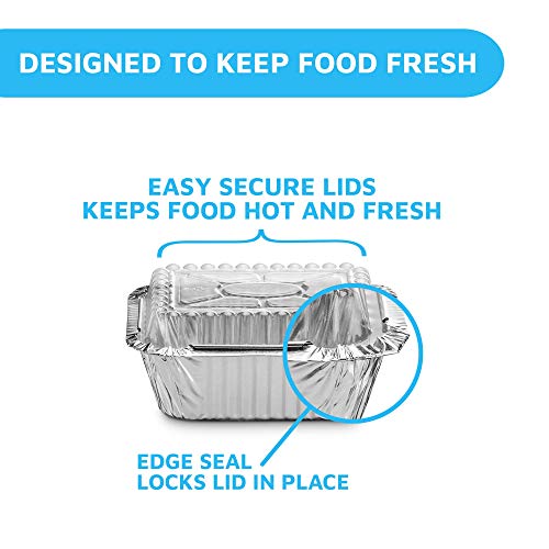 MontoPack Disposable Takeout Pans with Clear Lids | 1lb Capacity Aluminum Foil Food Containers with Strong Seal for Freshness & Spill Resistance | Eco-Friendly & Recyclable | 50-Pack of 5x4β Drip Pans