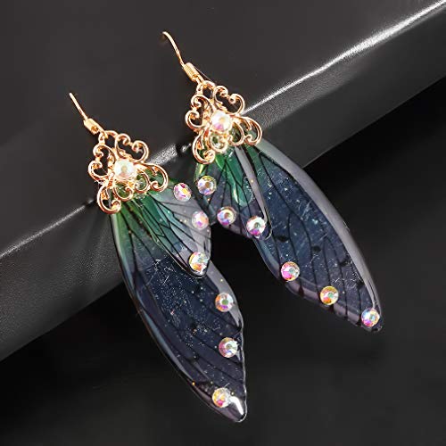 Iumer Imitation Cicada Wing Dangle Earring Hook Women Vintage Minimalist Party Wedding Long Drop Earring,Green
