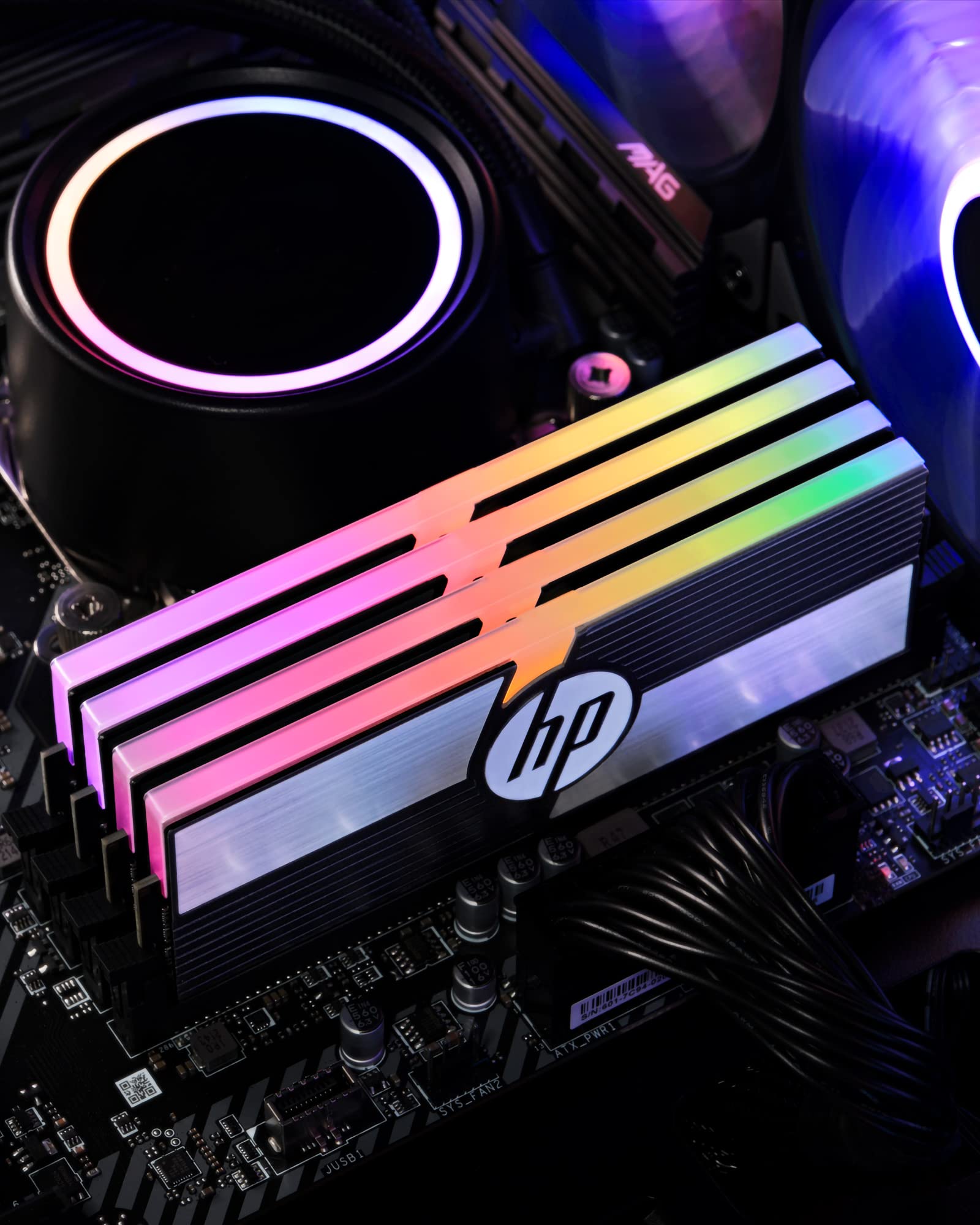 HP V10 RGB 32GB (16GBx2) Gaming RAM 3200 MHz DDR4 CL14 1.35V Desktop Computer LED Memory Kit - 48U45AA#ABC
