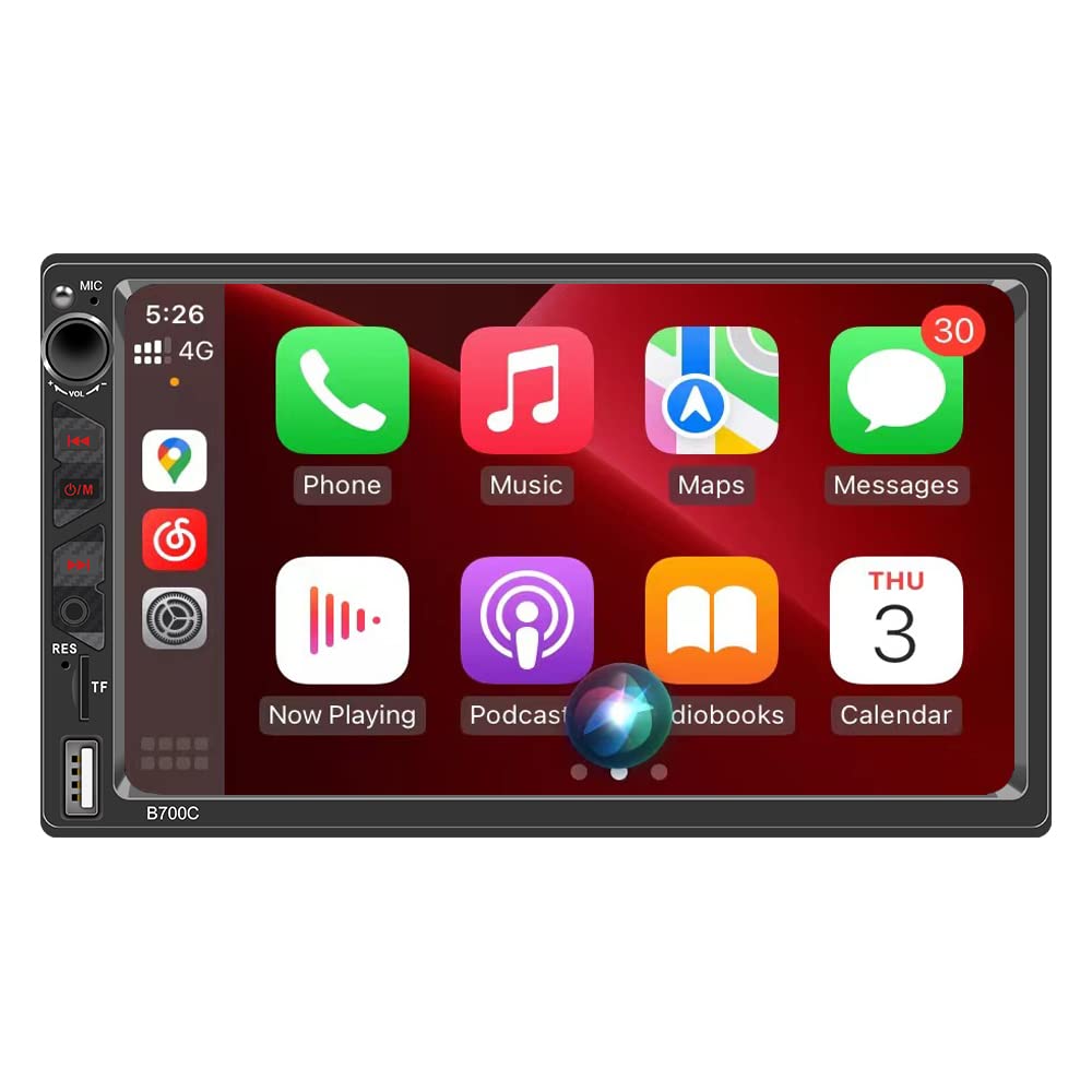 Double Din Car Stereo Built-in Apple CarPlay and Android Auto, 7 Inch Touchscreen Radio with Bluetooth 5.0 and 12LED Backup Camera, Phone Mirror-Link Car Multimedia Player Audio Receiver