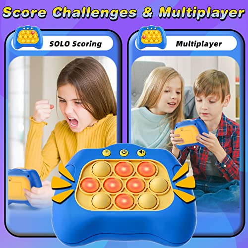 Push Pop Puzzle Game Machine, Light-Up Poppet Educational Console, Handheld Squeeze Bubble Decompression Autism Stress Relief Sensory Fidget Toys for Boys Girls Teens Kids Adults 4 Modes, Orange