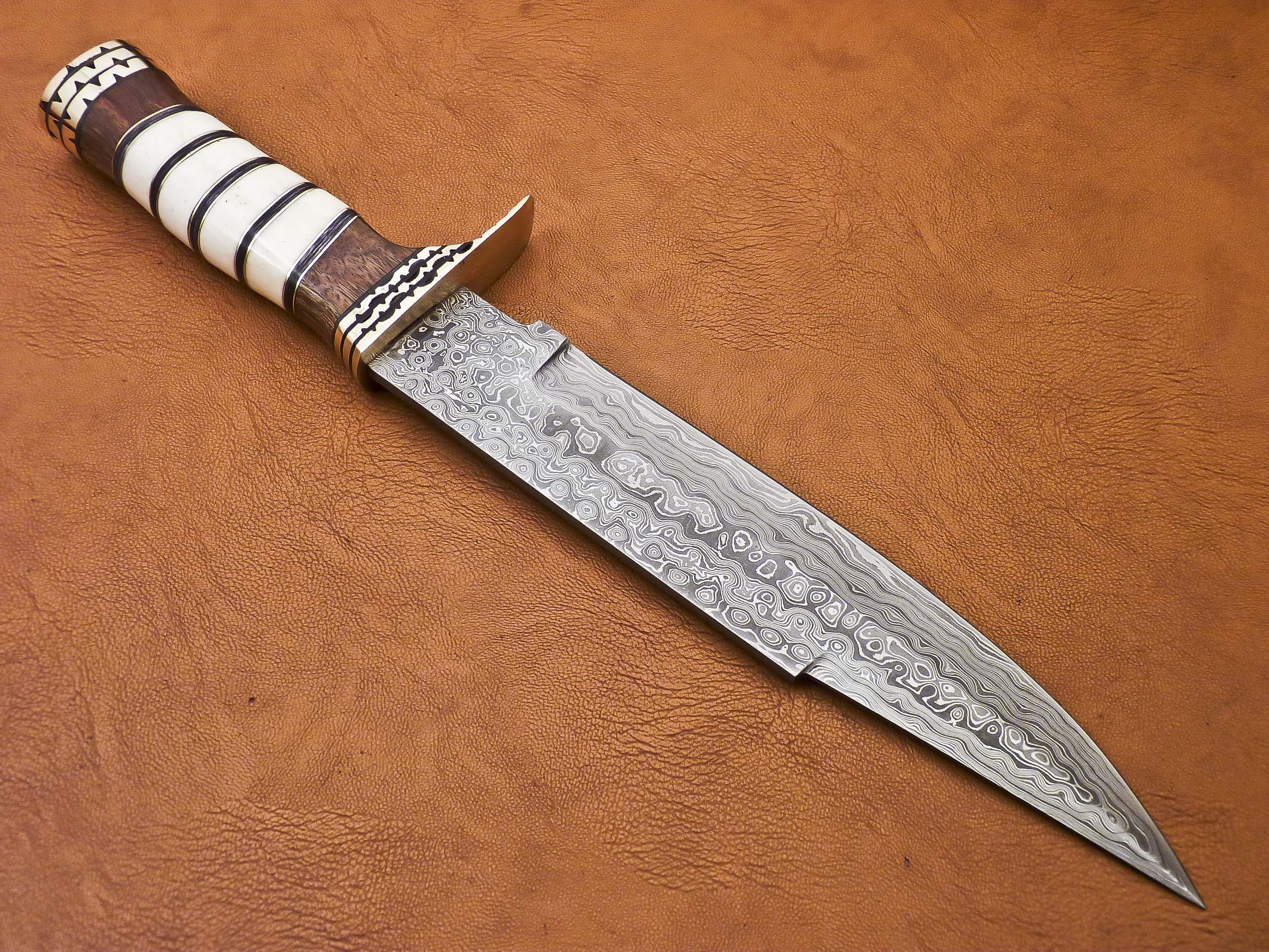 Custom Damascus Hunting Knife Camping Knife With Burl Wood Handle