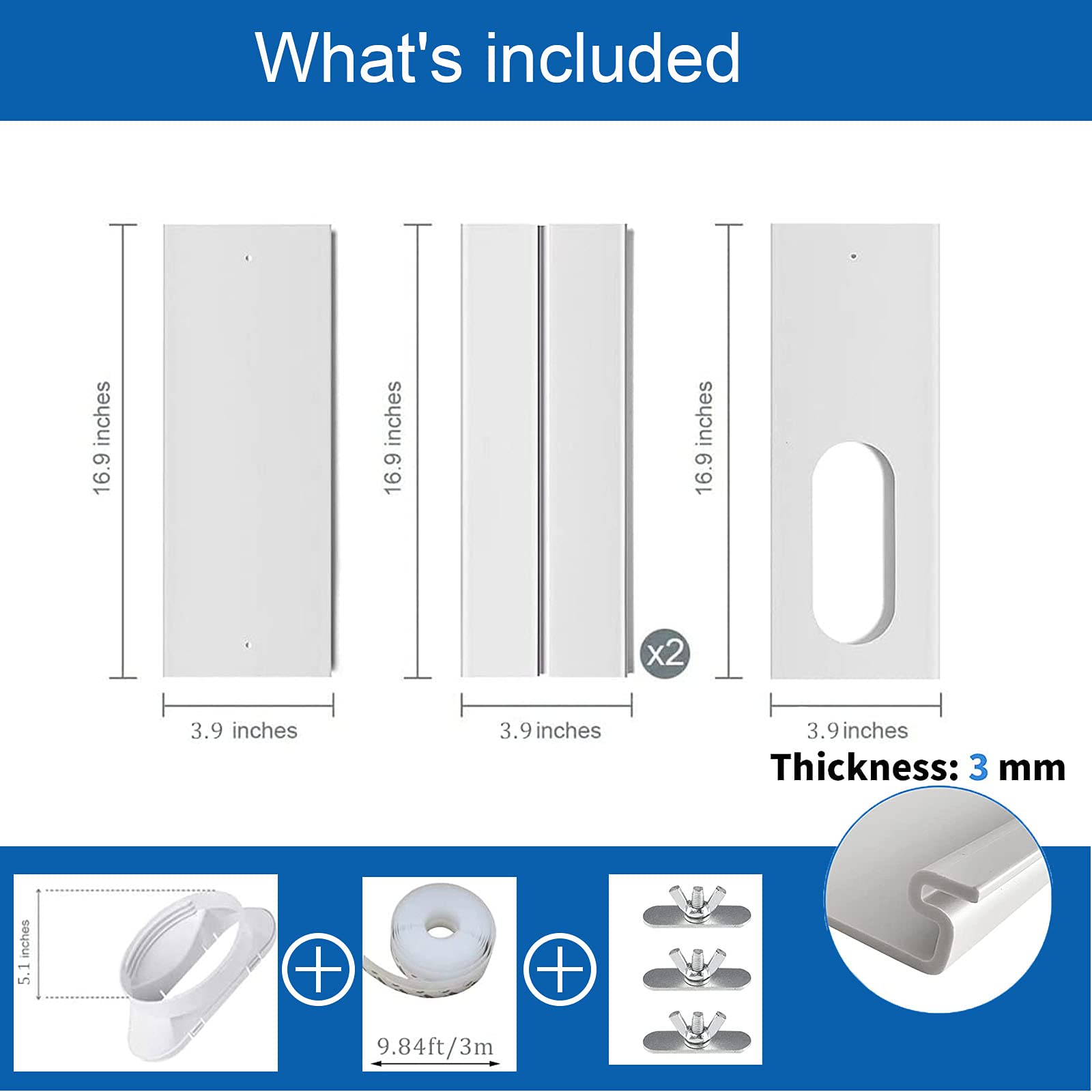 VARWANEO Portable Air Condition Window Seal Kit with 5.1in Coupler, 4pcs Adjustable Length Panel from 17in to 61 in,Portable AC Vent Kit Sliding Door air Conditioner kit