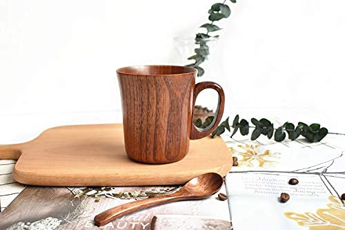 CTIGERS Wooden Coffee Beer Mugs Wood Cup Nature Jujube Mug Handmade Tea Cup with Handle 10 oz / 300ml