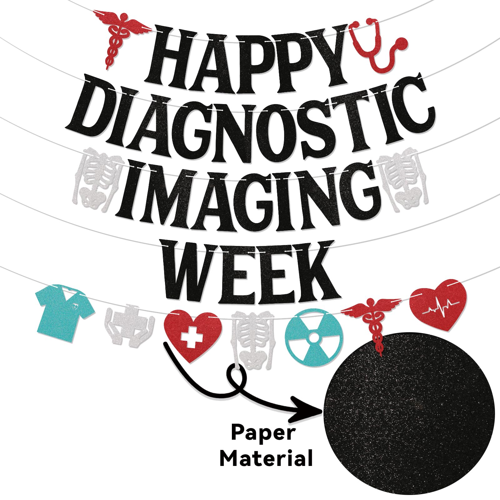 Happy Rad Tech Week Banner - Radiologic Tech Week Sign, Diagnostic Imaging Week Banner, Radiology Appreciation Week Decoration Black Glitter