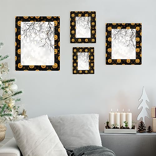 POFATO Pumpkin Bat Halloween 4x6 Picture Frame Wood Photo Frame for Tabletop Display Wall Mount Picture Frame Display 4x 6 Inch Photo Wall Decor Home Gift Frames