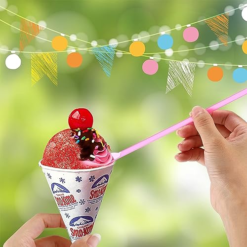Concession Essentials 200 Count 6oz Snow Cone Cups with 200 8" Neon Spoon Straws