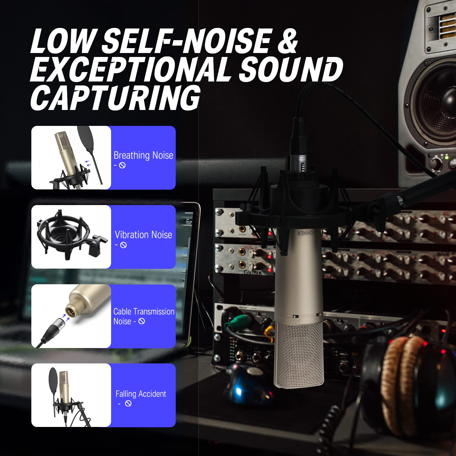 Donner DC-87 XLR Condenser Microphone, 25.4mm Large Diaphragm Studio Microphone, 3 Polar Patterns Recording Mic for Streaming, Podcasting, Broadcast, Vocals, Instrument, Classic Design