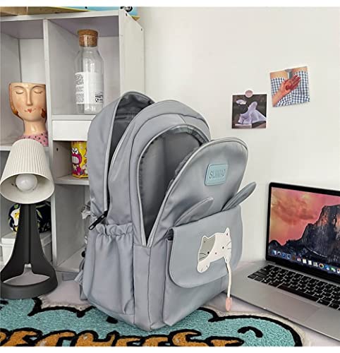 JHTPSLR Kawaii Backpack Japanese Cute Cat School Backpack with Plushies Aesthetic Backpack for Teen Girls Back to School Supplies (Blue)