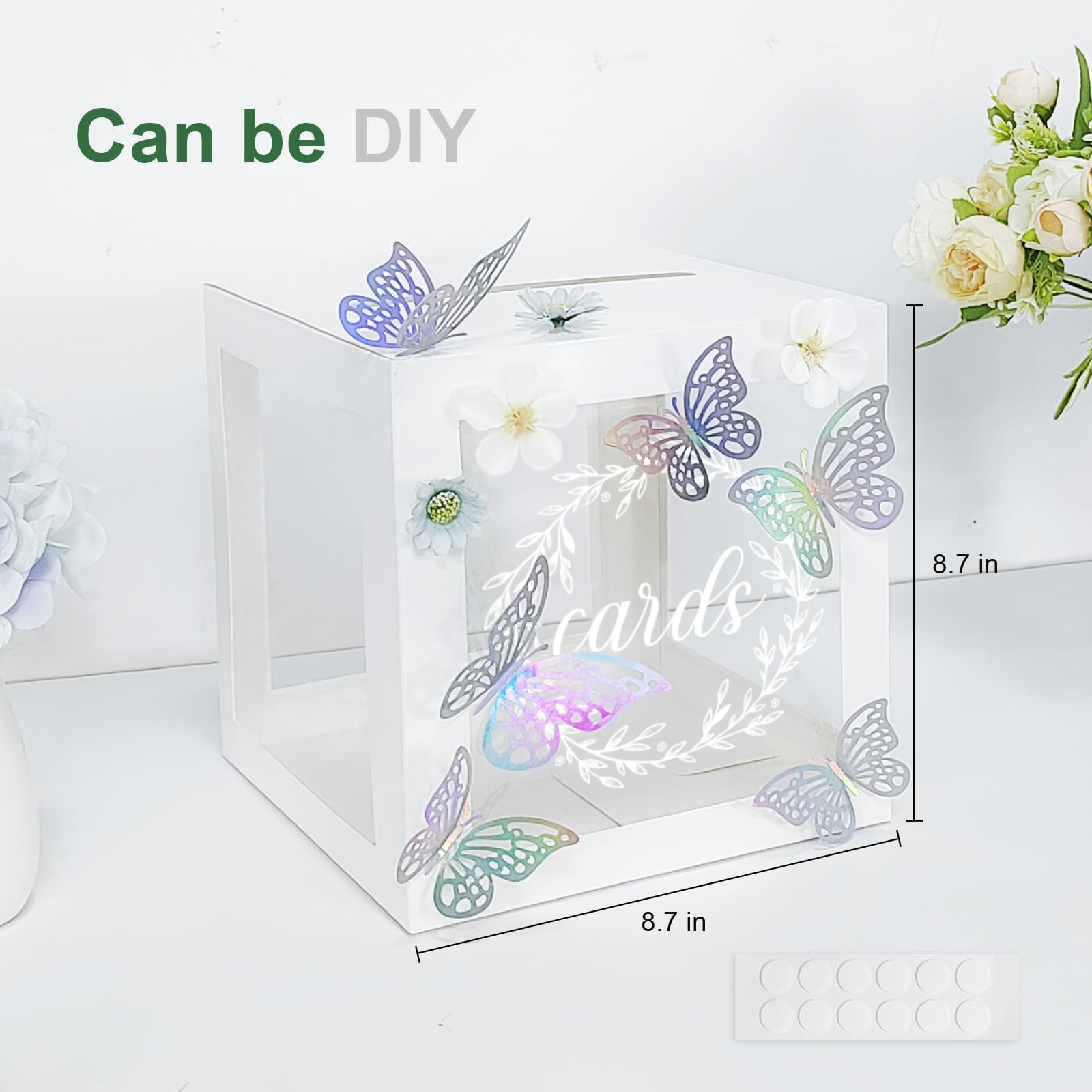 LIKAJON 1 Pack Wedding White Card Box, Transparent White Gift Card Box for Wedding Decorations for Reception, Money Box for Bridal Shower Decorations Party Reception Anniversary Baby Shower