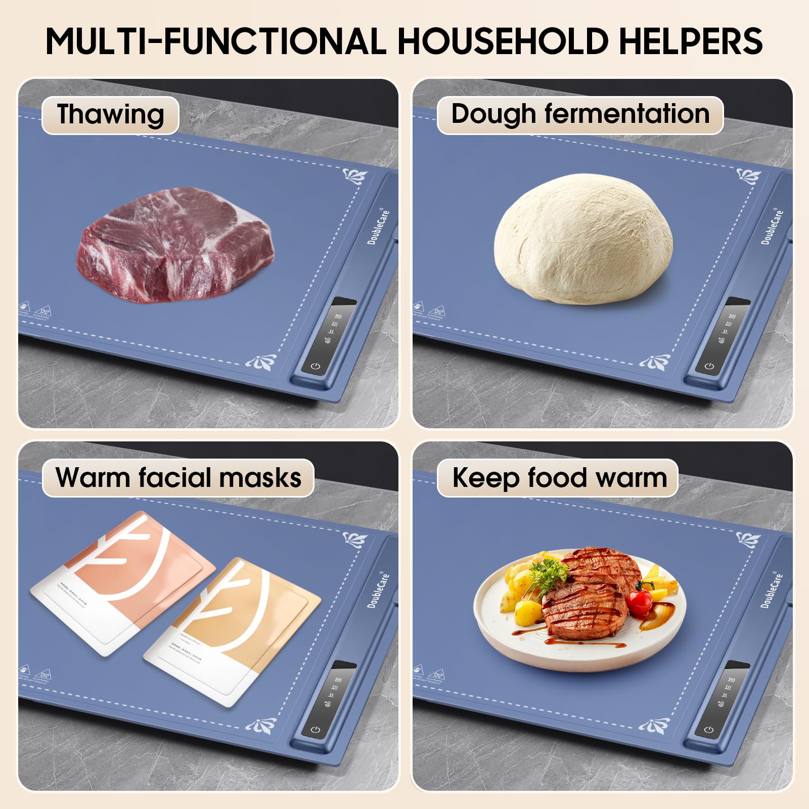 DoubleCare Silicone Heating Mat for Food, 2024 New Electric Heating Tray Roll up with 3 Temperature Settings, Portable Fast Heating Mat for Parties, Buffets party, Restaurants, Home Everyday Use