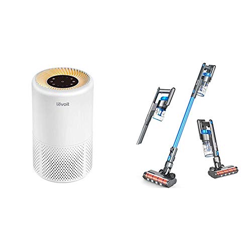 LEVOIT Air Purifiers for Home Allergies and Pets Hair, H13 True HEPA Air Purifier Filter, Vista 200 & LEVOIT 4 in 1 Cordless Vacuum Cleaner 40min-Running for Home Hard Floor Pet Car, Blue & Gary