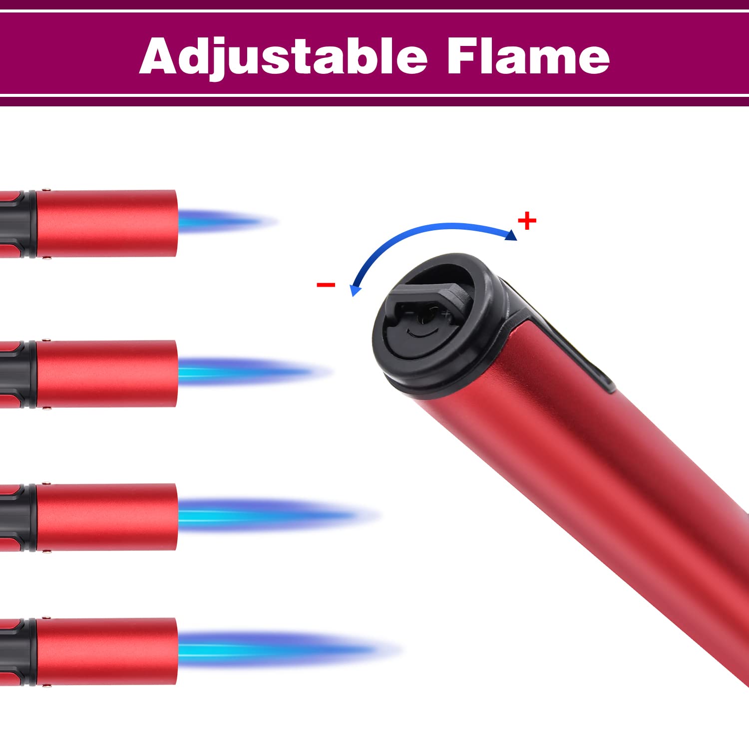 Butane Torch Lighter, 5 Pack/ 10 Pack 6in Refillable Torch Lighter, Windproof Butane Lighter, Adjustable Jet Flame Pen Torch, Pen Lighter for Grill Stove BBQ Candlek Camping(5pcs, Gas Not Included)