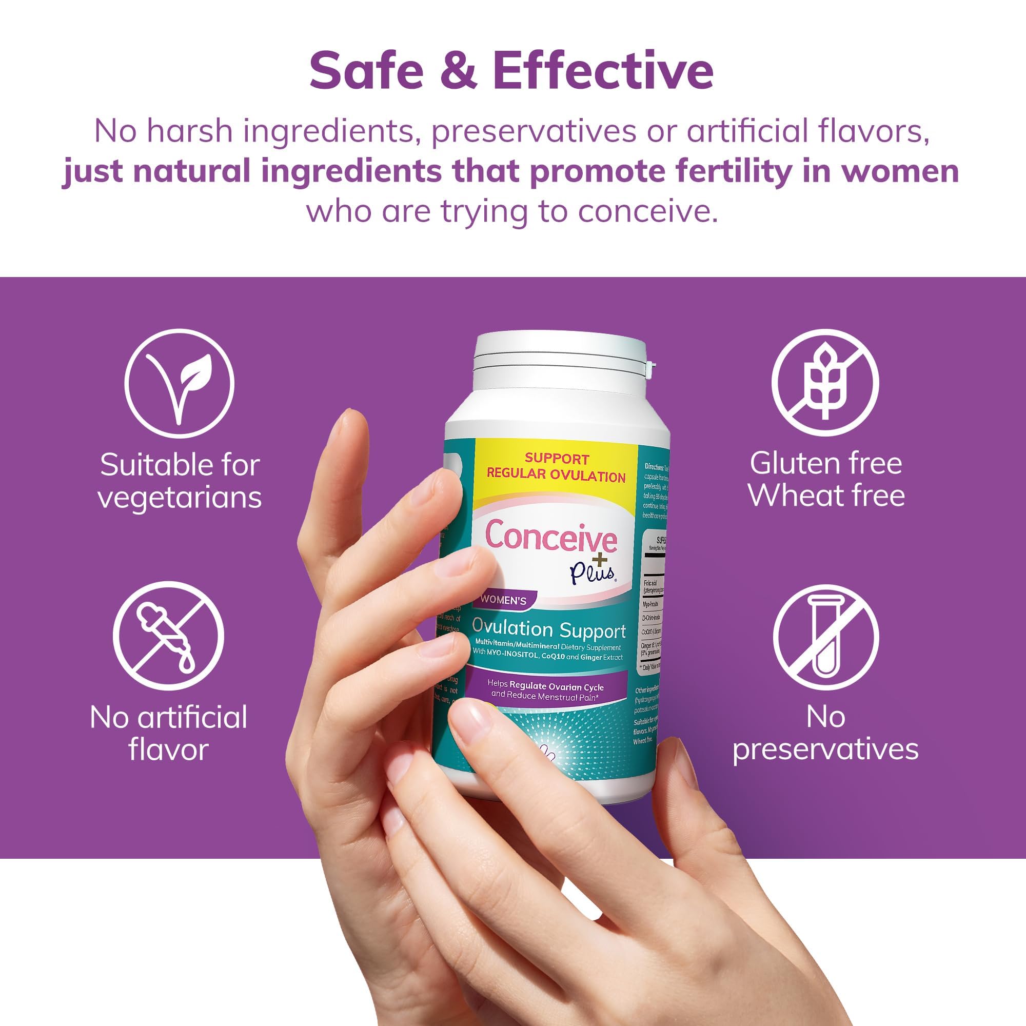 CONCEIVE PLUS Myo-Inositol & D-Chiro Inositol Supplement Blend Capsules | Folate, Ginger, CoQ10, Vitamin B8 | 30-Day Supply Healthy Ovarian Function for Women | 120 Inositol Caps