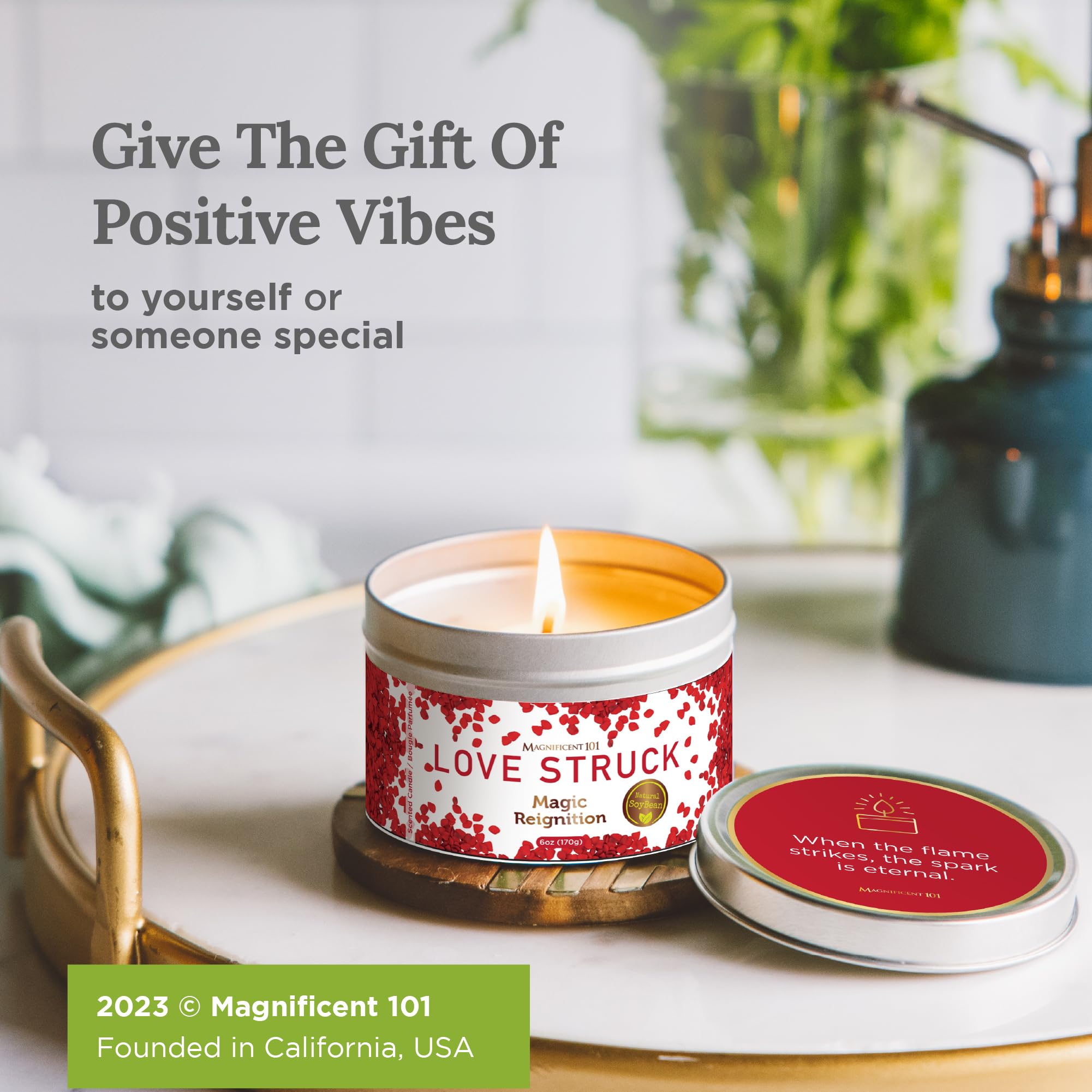 Magnificent 101 Love Struck Aromatherapy Candle β 6 Oz - 30 Hour Burn | Soy Wax Tin Candle for Love Reignition, Purification, Manifestation, & Chakra Healing