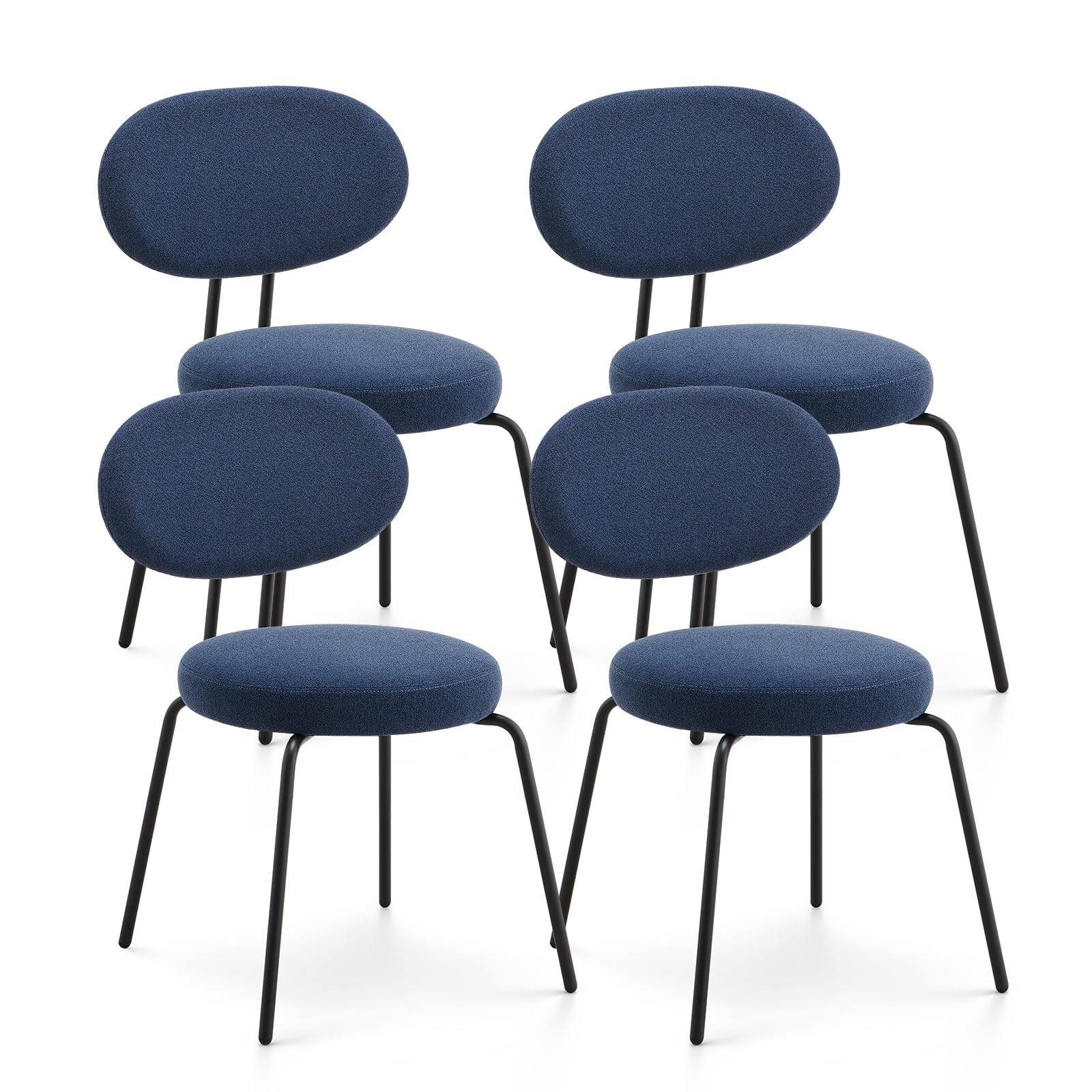 COLAMY Upholstered Fabric Dining Chairs Set of 4, Mid Centry Modern Dining Room Kitchen Side Chairs with Round Seat, Curved Backrest, and Sturdy Black Metal Legs, Cream
