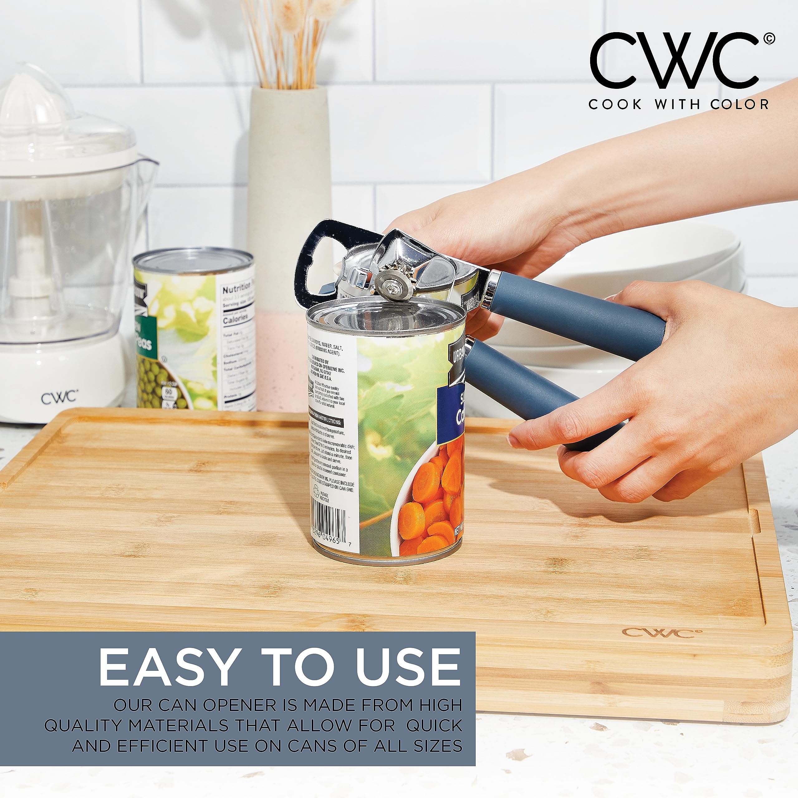 COOK WITH COLOR Manual Can Opener with Soft Grip Handles - Effortlessly Open Cans with Comfort and Precision (Sage)