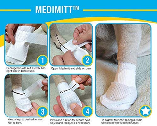 PawFlex Medimitt Paw Bandages for Dogs, Cats and Pets Medical Booties, First aid for Paws Non Slip, Non Adhesive, Breathable,Disposable, Washable, Adjustable Strap, Value Pack (X-Small 12-Pack)