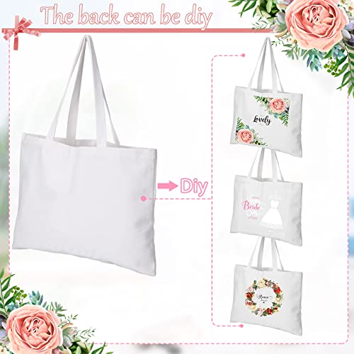 Sanwuta 6 Set Bridesmaid Tote Bag Bridesmaid Gifts, Include Bridesmaid Makeup Pouch Bridal Canvas Tote Bag Gifts for Wedding (Floral Pattern)