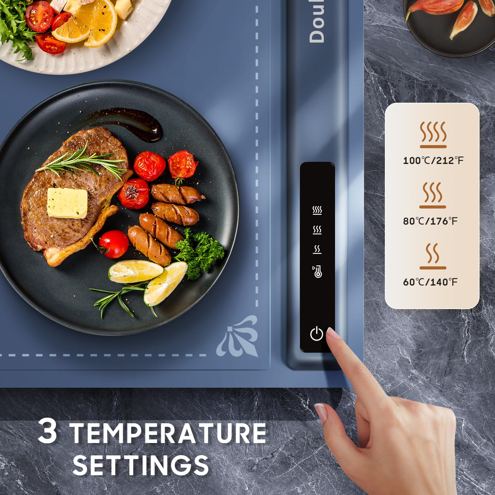 DoubleCare Silicone Heating Mat for Food, 2024 New Electric Heating Tray Roll up with 3 Temperature Settings, Portable Fast Heating Mat for Parties, Buffets party, Restaurants, Home Everyday Use