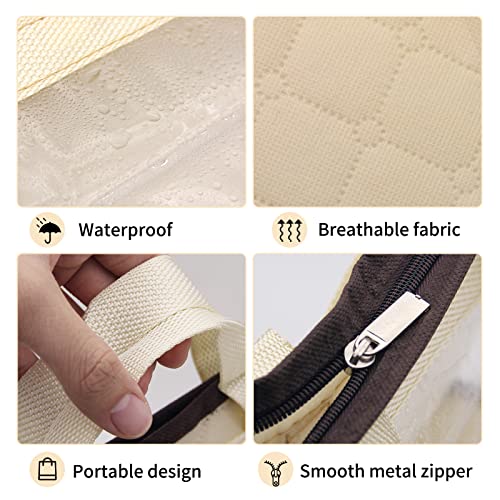 Handbag Storage Organizer 2 Pack, Clear Purse Storage Organizer for Closet, Clear Dust Bags for Handbags, Purse Cover Hanging Closet Organizer with Zipper, Handles and Purse Hook - XL, Cream