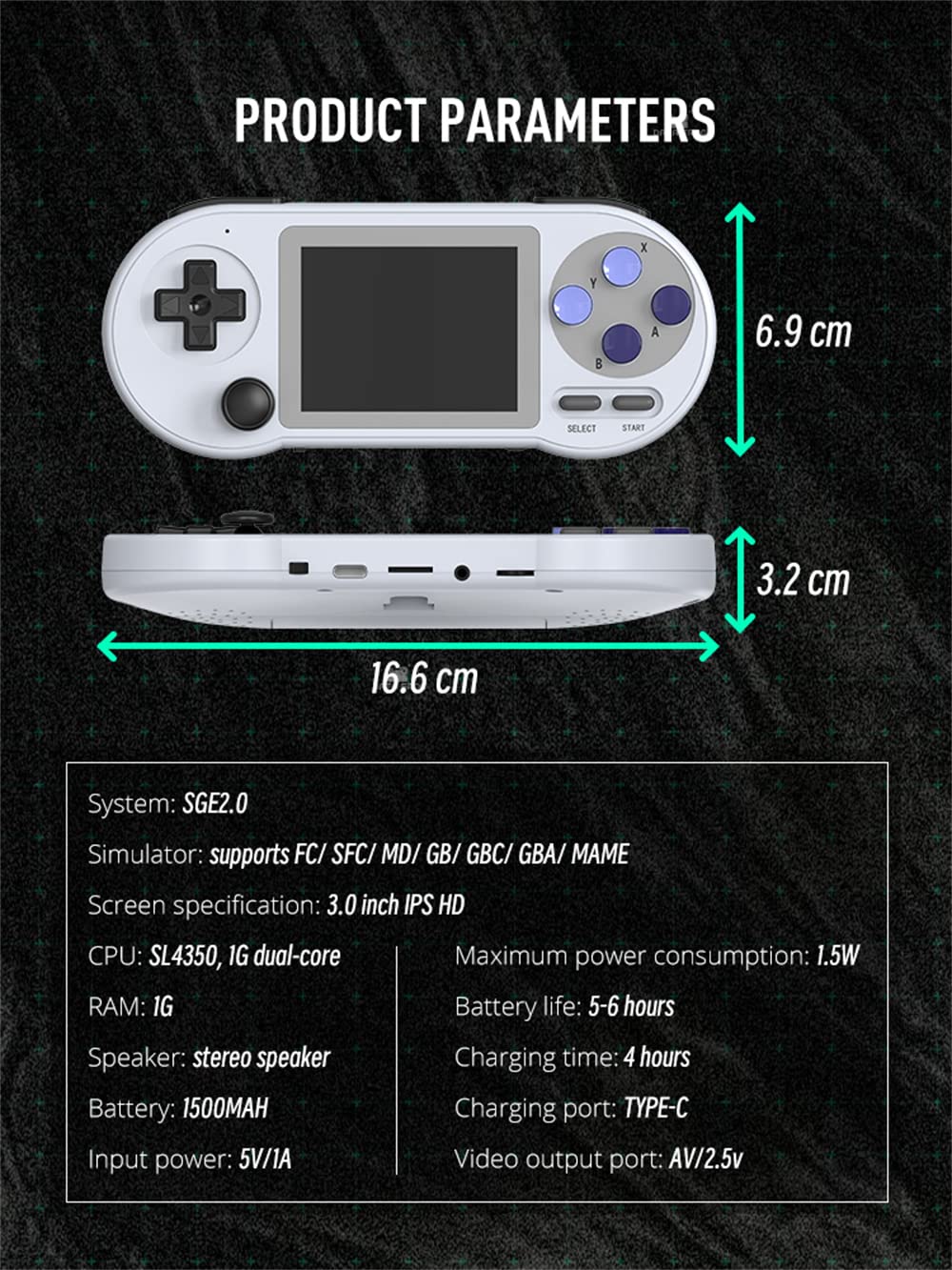 Handheld Game Console, Built in 6000+ Games, 3.0 Inch IPS Screen Retro Handheld Game Console, SF2000 Handheld Console Support 7 Emulators & AV Output, Ideal Gift for Kids Adults