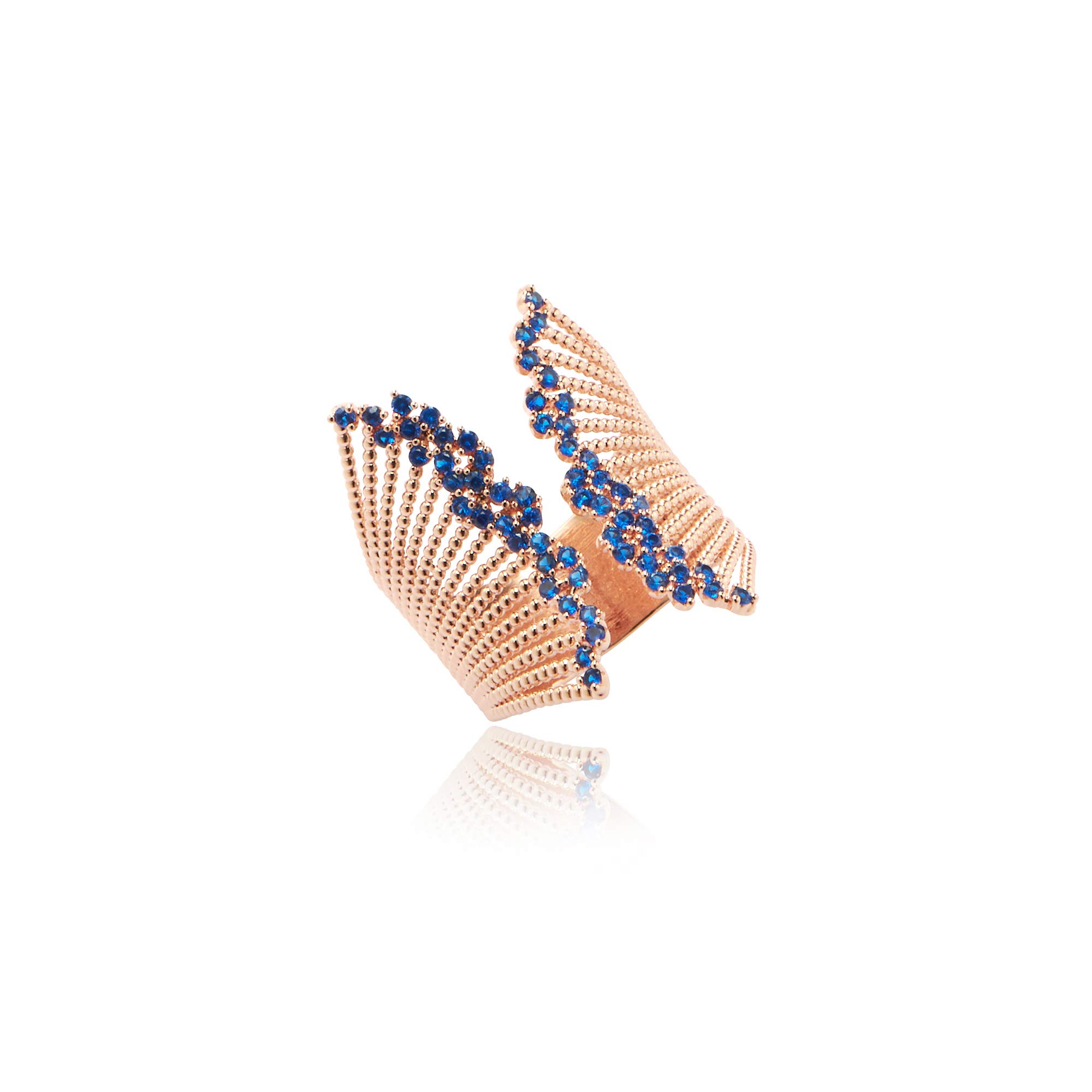 Cute Angel Wings Ring Sapphire Color Cubic Zirconia Rings Royal Blue, Rose Gold Plated, Nickel Free Rings for Lovely Women (No. 7G - Angel's Wings Royal Blue)