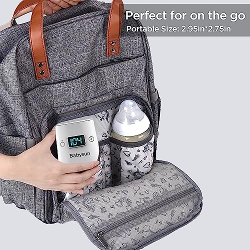 Portable Bottle Warmer BabySun Baby Bottle Warmer Quick Heating in 2 Minutes Rechargeable Travel Bottle Warmer for Breastmilk and Formula, Compatible with Most Bottles